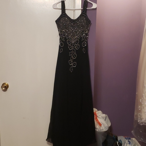Party Time Formals | Dresses | Beaded Black Floor Length Dress | Poshmark